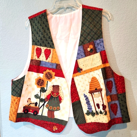 Jackets & Coats | Vintage 9s Handmade Vest Country Bears Sunflowers ...